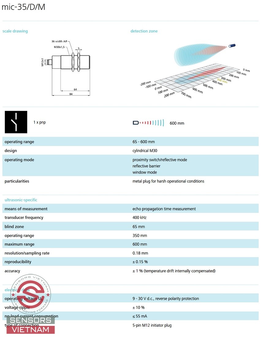 SENSORS VIỆT NAM- Đại lý Phân phối Cảm biến Siêu âm Microsonic mic-35/D ...